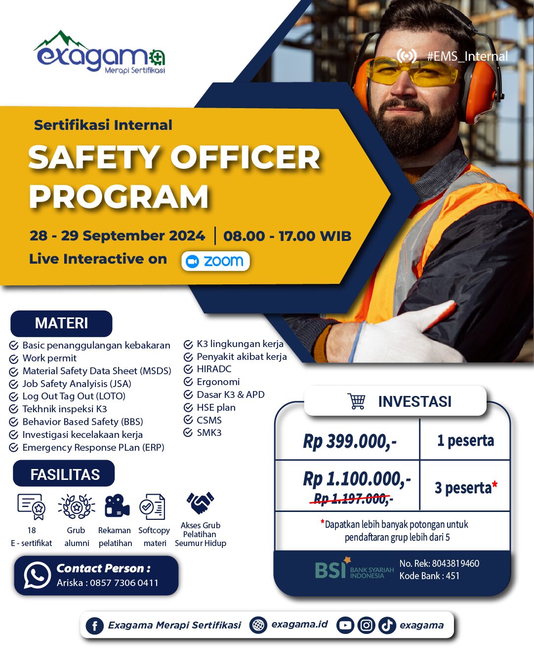 Sertifikat Safety Officer | Exagama Merapi Sertifikasi